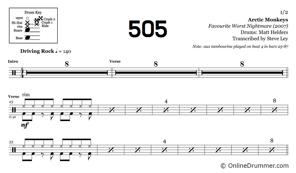 505 - Arctic Monkeys - Drum Sheet Music