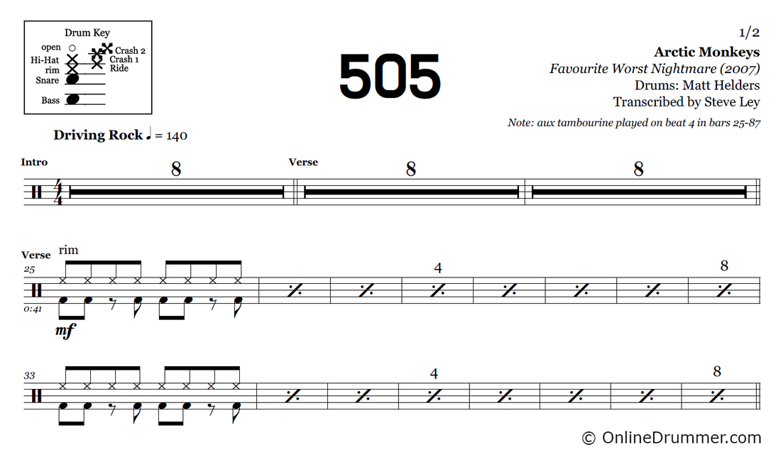 505 - Arctic Monkeys - Drum Sheet Music