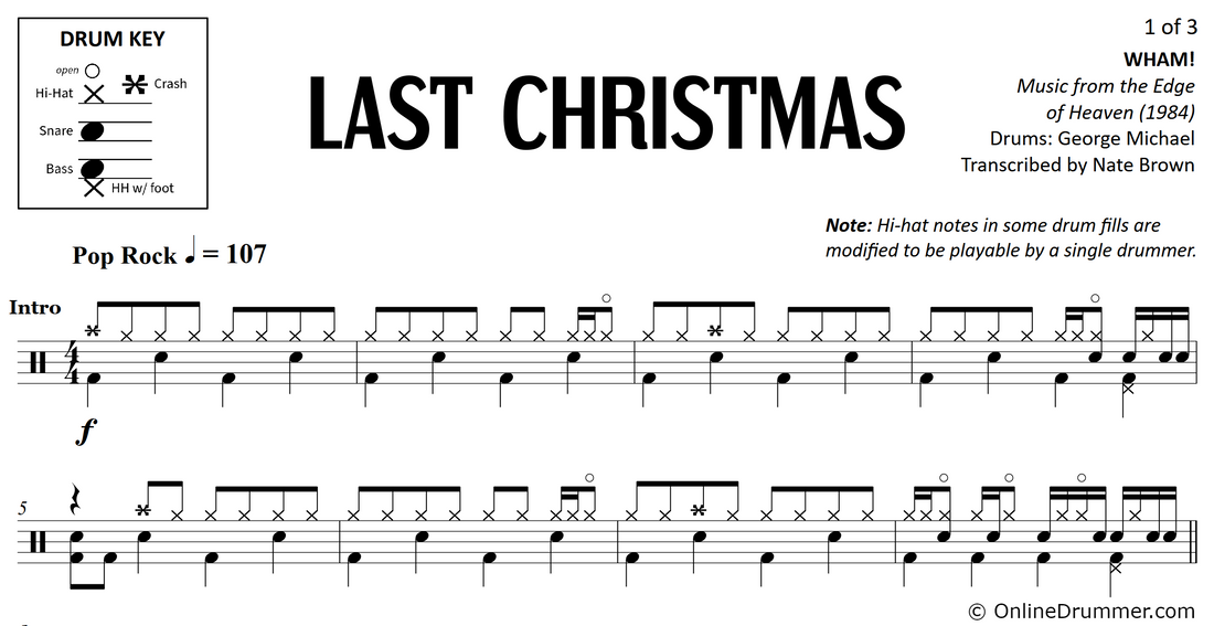 Last Christmas - WHAM! - Drum Sheet Music