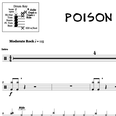 Poison - Alice Cooper - Drum Sheet Music