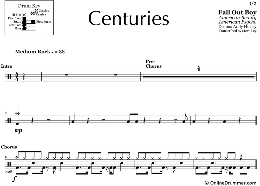 Centuries - Fall Out Boy - Drum Sheet Music
