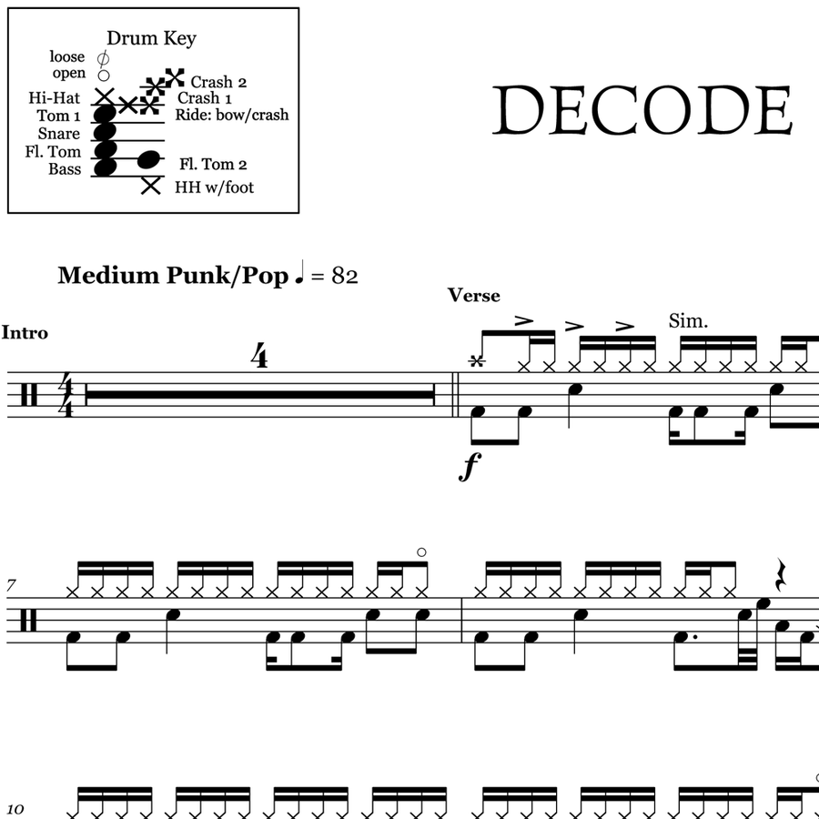 Decode - Paramore - Drum Sheet Music