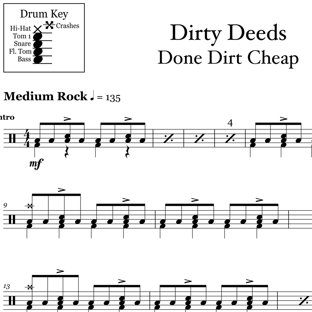 Dirty Deeds Done Dirt Cheap - ACDC - Drum Sheet Music