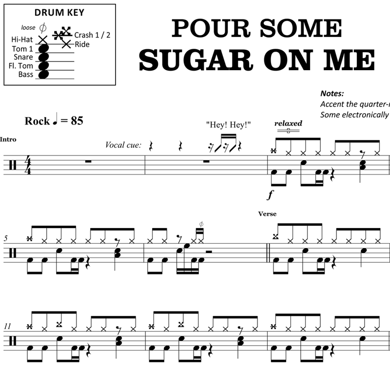 Pour Some Sugar on Me - Def Leppard - Drum Sheet Music