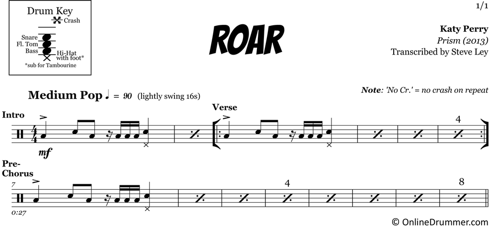 Roar - Katy Perry - Drum Sheet Music