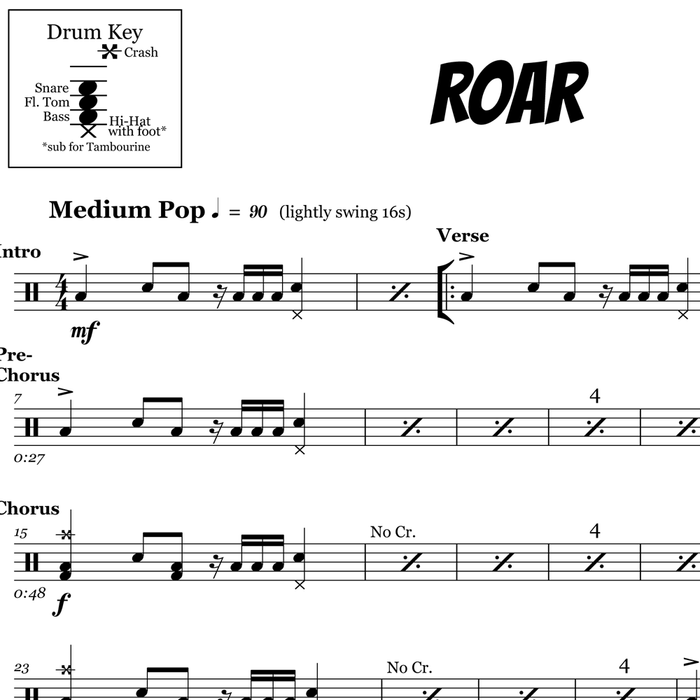 Roar - Katy Perry - Drum Sheet Music